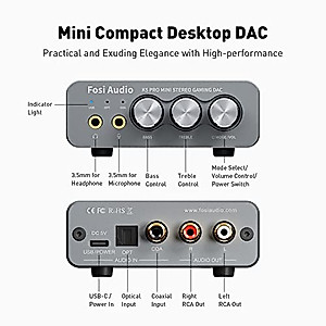 Fosi Audio K5 Pro Gaming DAC Headphone Amplifier Mini Hi-Fi Stereo Digital-to-Analog Audio Converter USB Type C/Optical/Coaxial to RCA/3.5MM AUX for PS5/PC/MAC/Computer