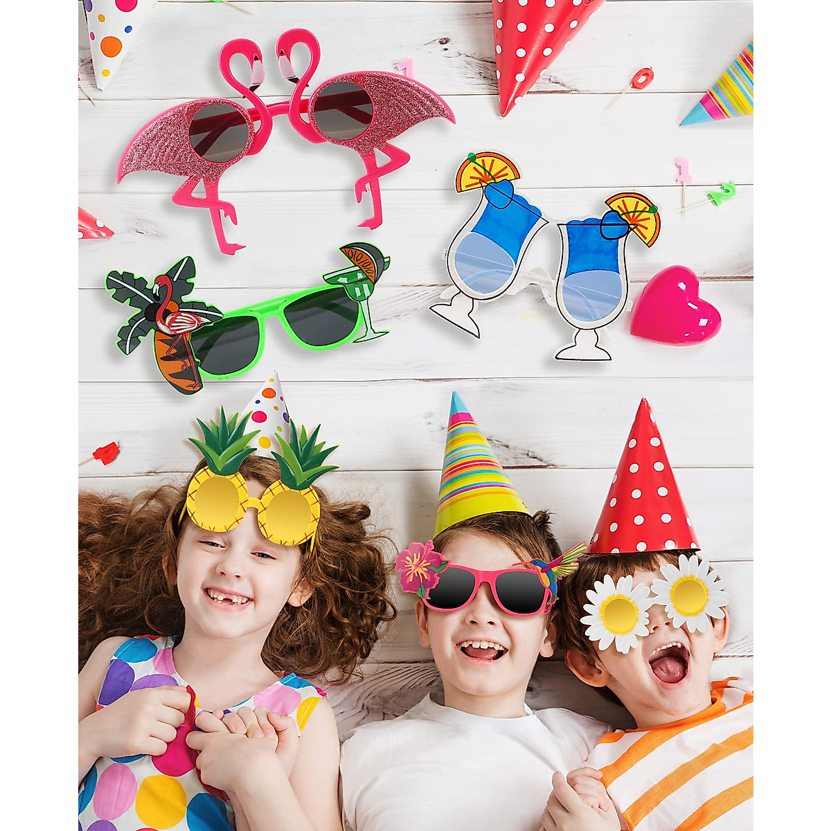 ALKNOT 36pcs Hawaiian Leis Bulk, 6 Pairs Funny Hawaiian Glasses, 12pcs Hawaiian Flower Hair Clip, Fun Summer Party Favors for Beach Wedding Birthday Party Decoration Supplies