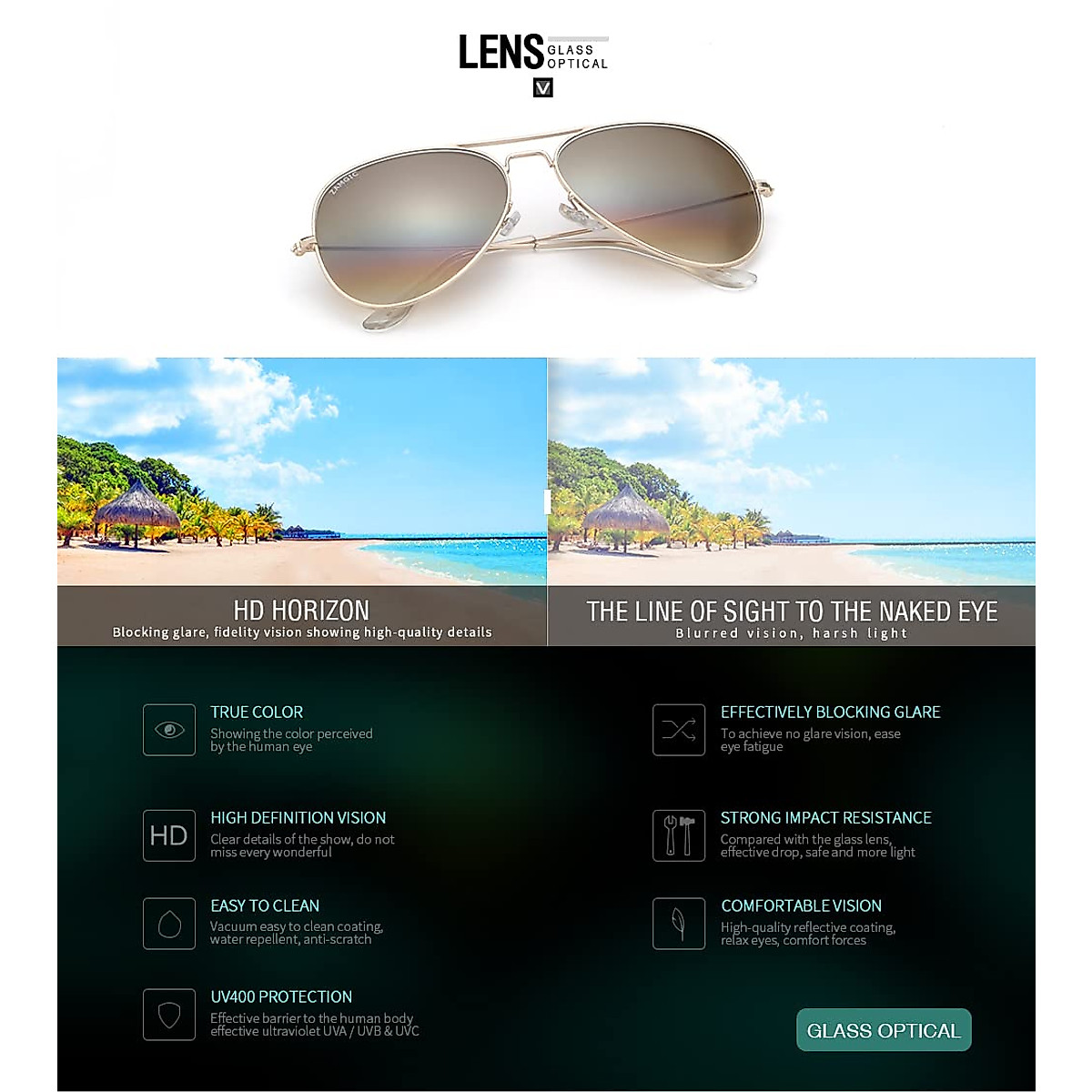 ZAMGIC Aviator Glass Lens Sunglasses,Military Style,UV400 Protection Sun Glasses for Men Women