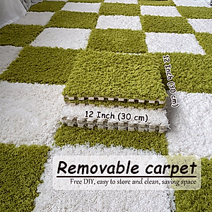 48 Pcs - 48 Sq.ft. Shaggy Plush Puzzle Foam Floor Mat,12X12 Inch Soft Interlocking Carpet Tiles,Area Rugs,Shock-Absorbing,Non-Slip(Color:Gray)