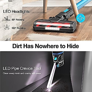 DEVOAC Cordless Vacuum Cleaner, 28Kpa Powerful Stick Vacuum Cleaner with 350W Brushless Motor, 45 Min Max Runtime, 6 in 1 Lightweight Vacuum Cleaner for Carpet Hardwood Floor Pet Hair, Blue