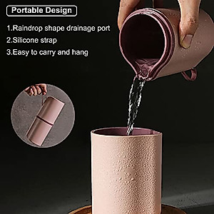 Dadop Travel Toothbrush Case with 5 Pack Silicone Toothbrush Covers, Portable Trips Wash Cup Holder Storage for Travel, Business, Home, Camping, School Supplies(Pink)