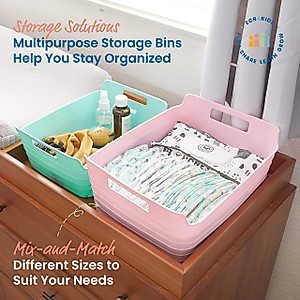 ECR4Kids Bendi-Bins with Handles, Flexible Plastic Storage Baskets for Multipurpose Use, Stackable Storage Organizer, 14.6in x 11.4in, 6-Piece - Pastel
