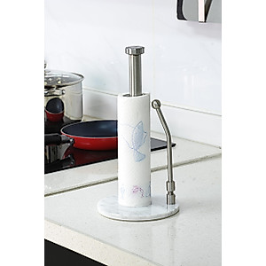 Skyway Goods - Stainless Steel Paper Towel Holder, Paper Towel Stand with Weighted Anti-Slip Base, Sleek Kitchen Countertop Paper Towel Holder, Space-Saving Paper Towel Holder, Light Marble Base