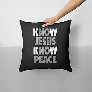 iiRov Know Jesus Know Peace - White and Gray Over Black - Custom Decorative Home Decor Indoor or Outdoor Throw Pillow Cover for Sofa, Bed or Couch Cushion (Pillow CASE Cover ONLY)