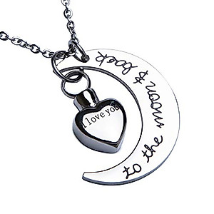 Fanery Sue Personalized Custom Love You to the Moon and Back Cremation Urn Necklace for Ashes Memorial Pendant Jewelry(No Engraving)