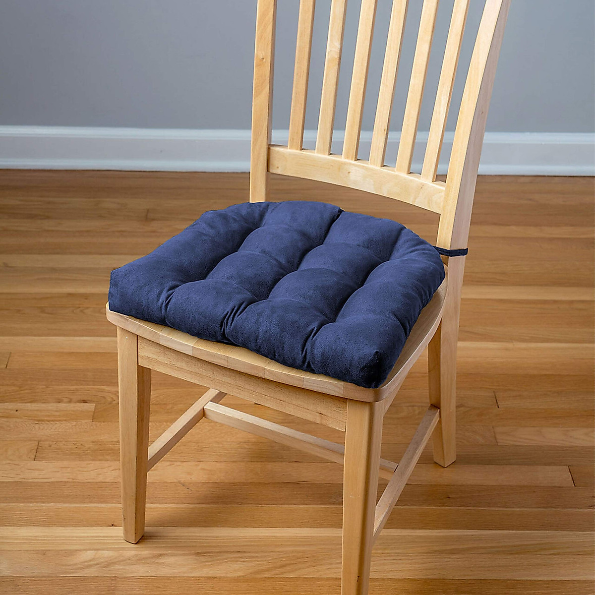 Barnett Home Decor Microsuede Royal Blue Dining Chair Pad with Ties - Standard Size 17 Chair Cushion - Latex Foam Fill Cushion, Reversible, Machine Washable - Microfiber Ultrasuede