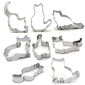 8 PCS Cat Cookie Cutter Set Stainless Steel Cat cookie cutters shapes Candy Food Molds by Baryuefull