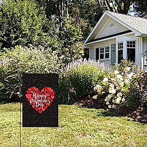 Happy Valentine's Day Flag Red Heart Burlap Garden Flag for Wedding Anniversary Proposal Engagement Patio Lawn Home House Decoration Party 12x18 inch