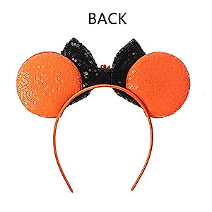 JIAHANG Halloween Mouse Ears Headband Sequin Bow Pumpkin Hair Hoop, Party Decoration Costume Headwear Hair Accessories for Women Girls (Halloween 1)