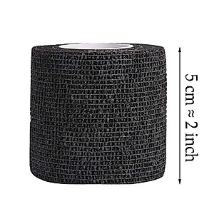 GOETOR Tattoo Grip Cover Wrap 12 Rolls 2 Inch x 5 Yards Breathable Self Adherent Wraps Black Elastic Bandage Tape for Tattoo Grip Cover Sports Wrist Ankle Sprains & Swelling