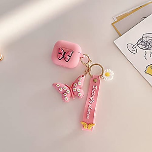 Heniu for AirPod 3rd Generation Case Cover 2021, 3D Butterfly Liquid Silicone AirPods 3rd Generation Cute Case with Keychain Compatible for Apple Airpods 3rd Generation Charging Case-Pink