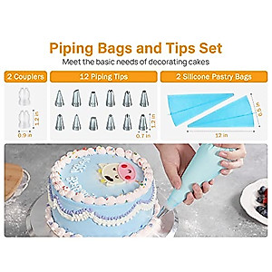 Kootek Aluminium Cake Decorating Turntable, 12 Inch Rotating Cake Stand, 22pcs Baking Supplies Tools with Icing Spatula, Cake Leveler, 3 Icing Smoother, 12 Icing Piping Tips, 2 Pastry Bag