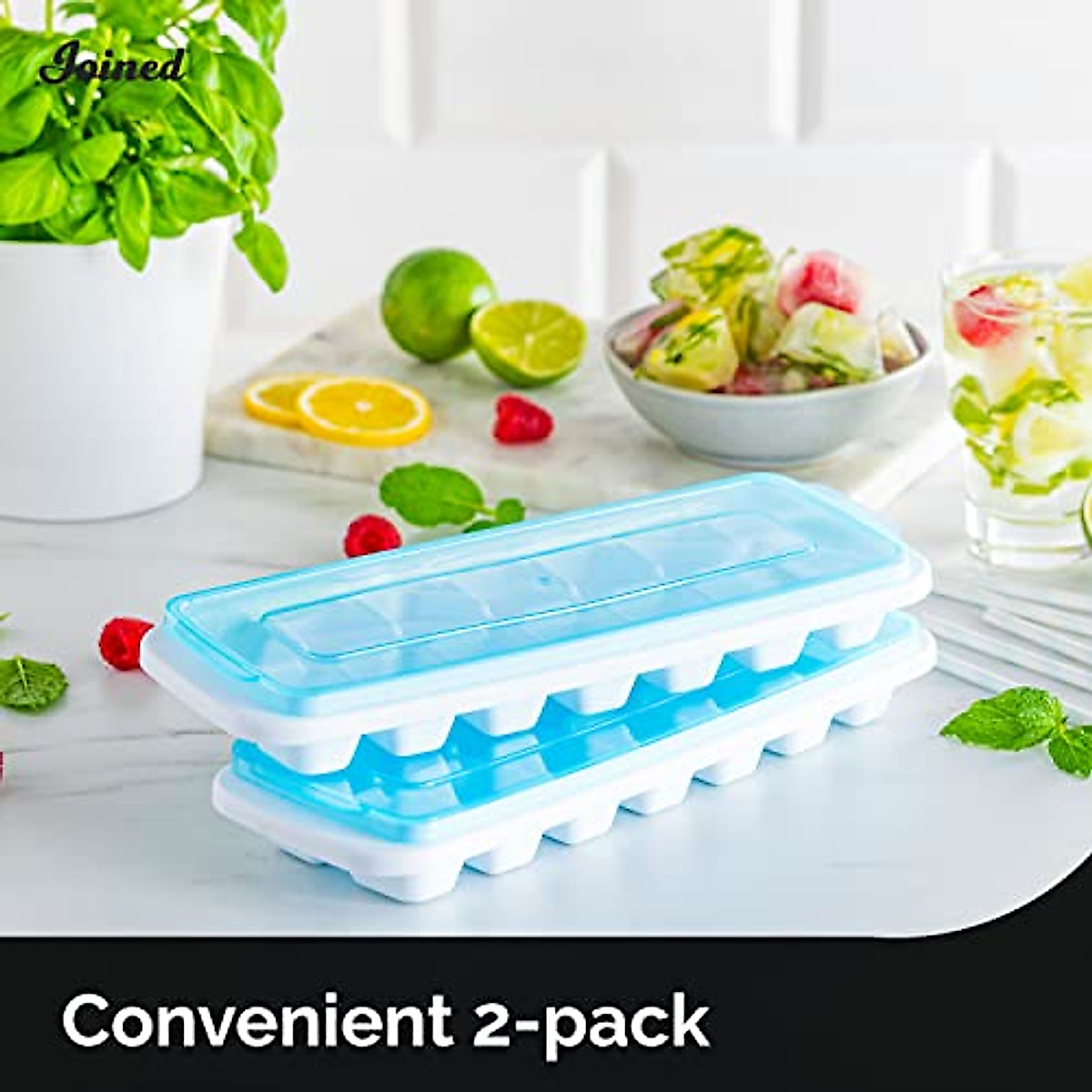 Joined Ice Cube Tray for Freezer (Set of 2) - Ice Tray with Lid Ice Cube Trays for Freezer with Lid - Ice Trays for Freezer with Lid - Ice Cube Tray with Lid Ice Maker for Freezer Ice Cube Mold