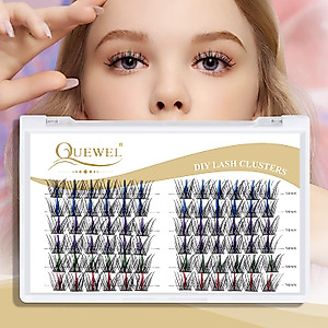QUEWEL Cluster Lashes 72 Pcs Wide Stem C/D Curl 8-16mm Length DIY Eyelash Extension False Eyelashes Natural&Mega Styles