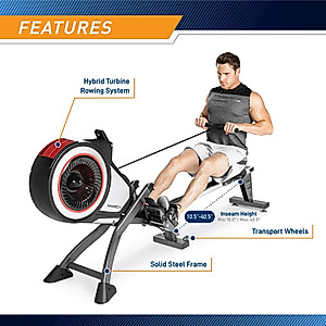 Marcy Foldable Turbine Rowing Machine Rower with 8 Resistance Setting and Transport Wheels NS-6050RE, Gray