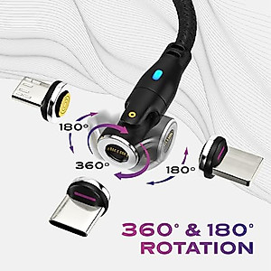 STATIK 360 Pro Magnetic Charging Cable - 100W Fast Charging Magnetic USB C Charging Cable, Magnetic Charger Cable Compatible with Apple Devices, USB-C, Micro-USB, USB-A Adapter - Black 1st Gen 10FT/3M