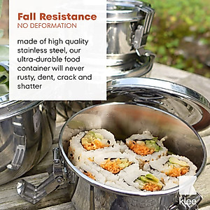 Klee 2 pc Stainless Steel Food Storage Container Set With Lids - Easy Clean, Smell-Proof, Airtight & Leakproof Containers - Large and Extra Large Sizes (50, 67 fl oz) - 304 Stainless Steel