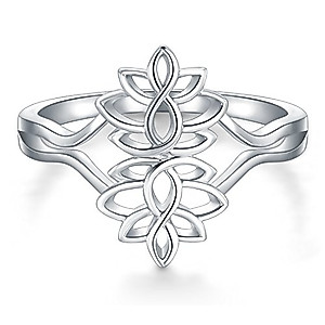BORUO 925 Sterling Silver Ring, Lotus Flower Yoga High Polish Plain Dome Tarnish Resistant Comfort Fit Wedding Band Ring Size 8