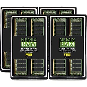 NEMIX RAM 512GB (8X64GB) DDR4 2133MHZ PC4-17000 4Rx4 1.2V 288-PIN ECC LRDIMM Load Reduced Server Memory KIT