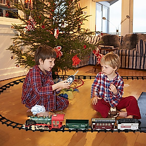 Fortikpo Train Set - Rechargeable Battery and Remote - Around The Christmas Tree with Water Steam, Music & Lights - Electric Train Toy Gift Toys for Age 3 4 5 6 7 8+ Kids Toddlers