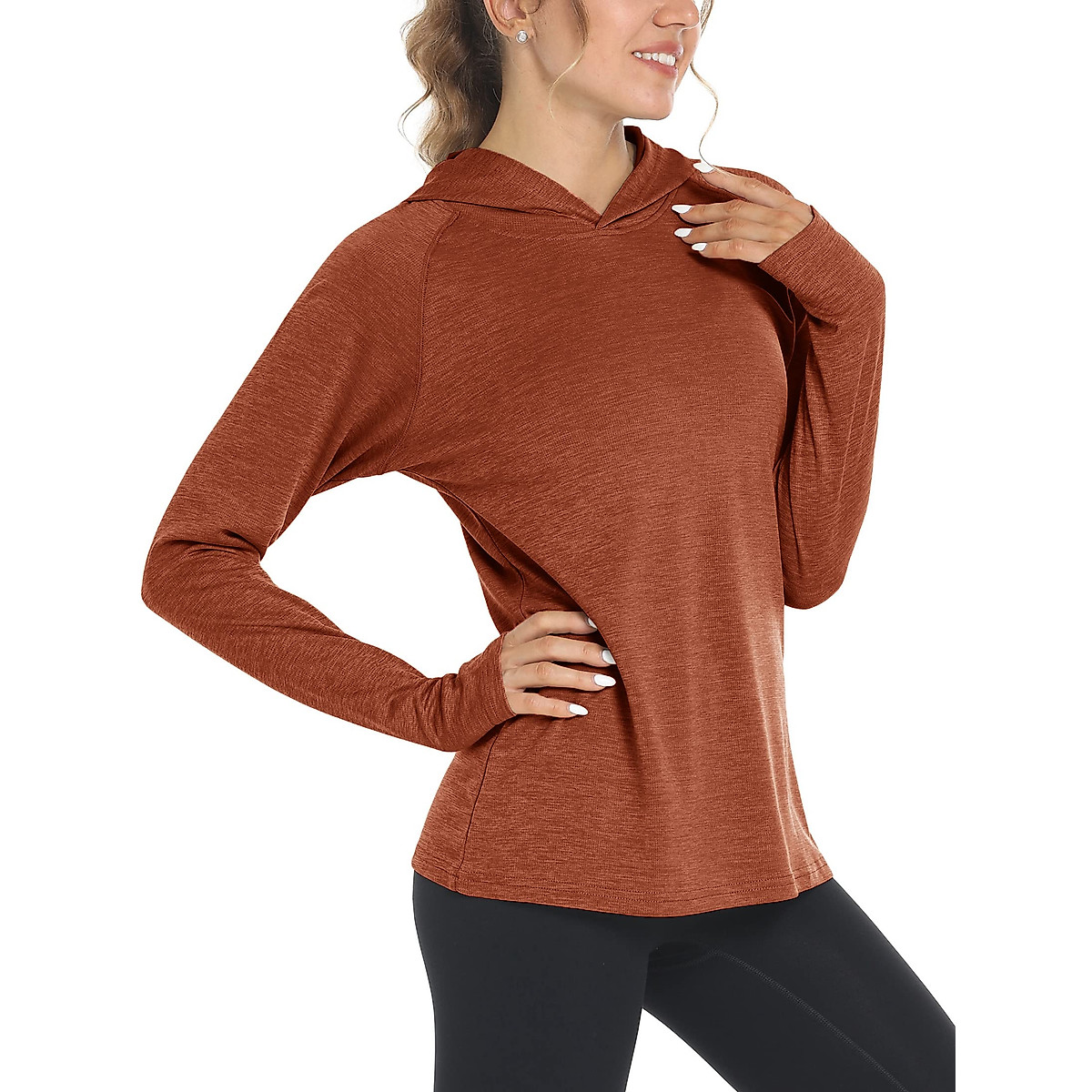 MAGCOMSEN Fishing Shirts for Lady Long Sleeve Shirts Womens Athletic Shirts Running Shirts Dry Fast Summer Workout T Shirt Hiking Shirts Sunscreen Shirts Dark Orange