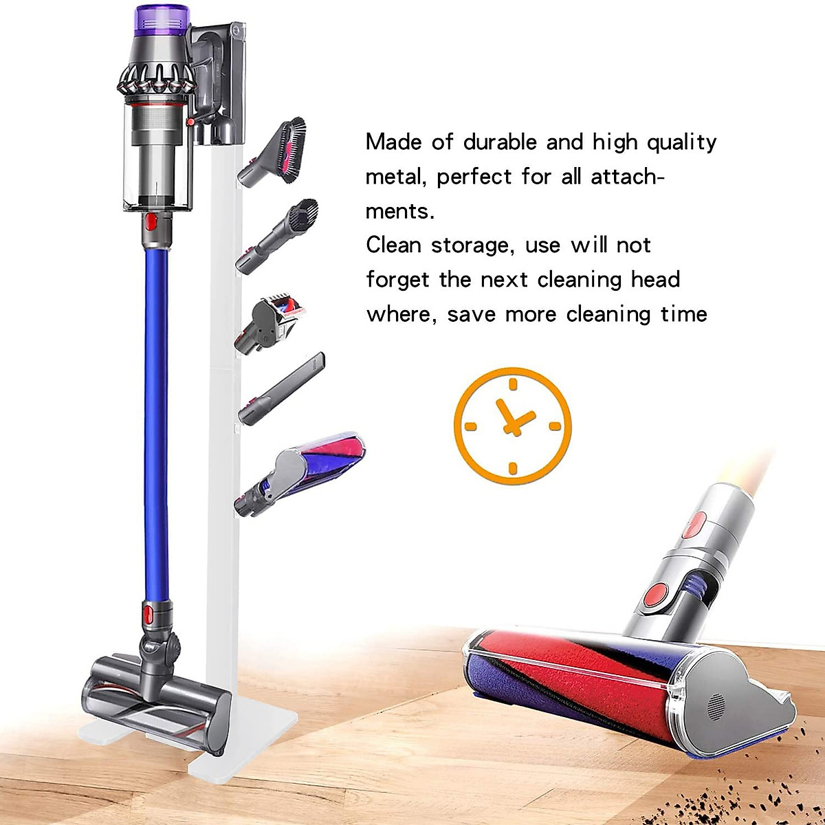 XIGOO Storage-Stand-Docking-Station-Holder Compatible with V15 Detect V11 V10 V8 V7 V6 Cordless Vacuum Cleaners, Stable Metal Organizer Rack(White, 5 Hooks)