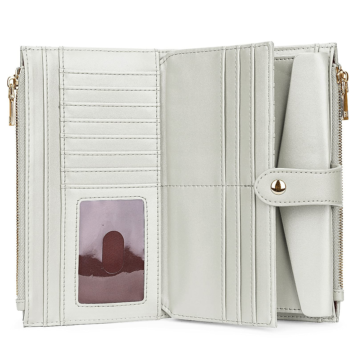 YALUXE Leather Wallets for Women Double Zipper Pockets Phone Holder 22 Card Slots Organizer Billfold with ID Window