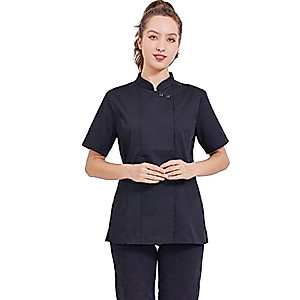 Women's Snap Buttons Chef Coat Short Sleeves Chef Jacket Hotel Restaurant Lightweight Chef Uniform - Black