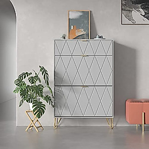 UEV Shoe Cabinet,Freestanding Shoe Rack Storage Organizer with Drawers & Metal Legs,Modern Shoe Storage Cabinet with 3 Flip Drawers for Entryway (Grey)