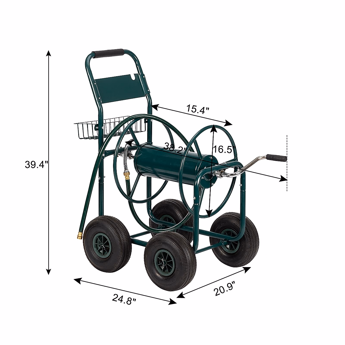 Outvita Garden Hose Reel Cart, Lawn Water Planting Cart with Wheels, Heavy Duty Outdoor Yard Water Planting Truck Holds 300-Feet of 5/8-Inch Hose with Storage Basket for Patio Farm(Green)