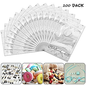 LOKQING Mylar Bags for Food Storage Resealable Bags for Small Business Stand Up Packaging Bags (200PACK,4.9 x7.9Inches)