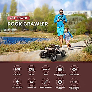 DEERC DE45 RC Cars Remote Control Car 1:14 Off Road Monster Truck,Metal Shell 4WD Dual Motors LED Headlight Rock Crawler,2.4Ghz All Terrain Hobby Truck with 2 Batteries for 90 Min Play,Boy Adult Gifts
