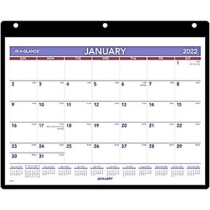 AT-A-GLANCE 2022 Wall & Desk Calendar by, 11" x 8", Small, with Clear Cover and Vinyl Holder (SK800)