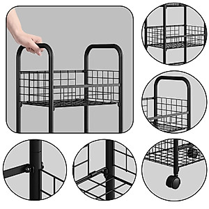 3-Tier FreeStanding Open Shelf with Wheels, Storage Rolling Cart Bathroom Organizer Shelves Unit, Metal Steel Storage Tower Organizer Rack Basket Cart for Bathroom, Living Room, Balcony, Kitchen