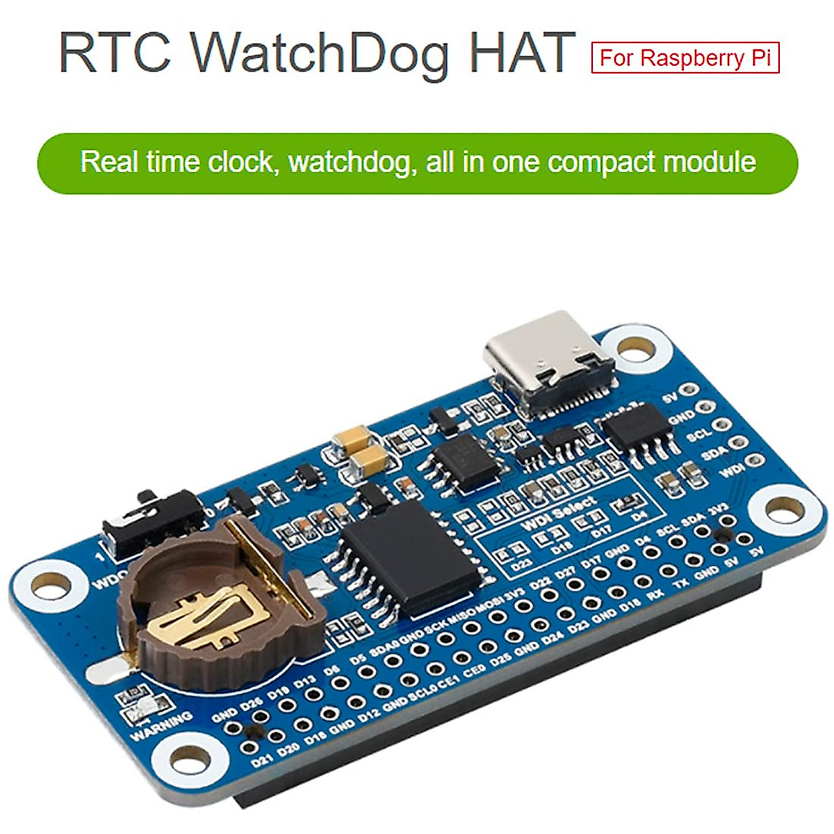 waveshare RTC WatchDog HAT for Raspberry Pi and Jetson Nano,MAX705 Monitoring Circuit with Auto Reset Function,with DS3231SN High Precision RTC Chip