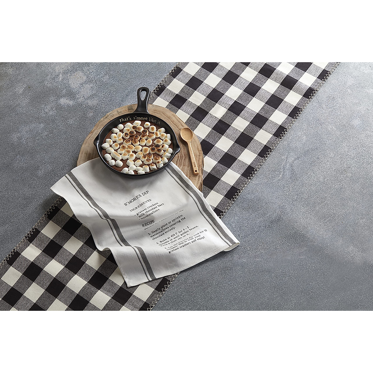 Mud Pie, Black, S'More Set, 11.75" x 8" | spoon 5.5" 26" x 16.5", skillet 11 3/4" x 8" | towel 26" x 16 1/2"