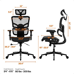 Wellnewlife Prestige Ergonomic Office Chair Adjustable Lumbar Support and Seat Depth, Mesh Office Chair with 4D Adjustable Armrest, Adjustable Headrest and Wheels, High Back Home Office Desk Chairs