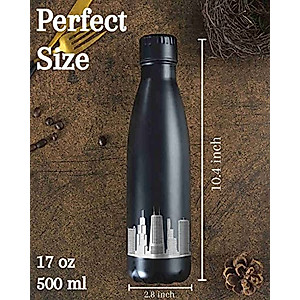 Chicago City Skyline Gifts, Chicago Gifts for Chicago Lovers, Skyline Map 17oz/500ml Stainless Steel Insulated Water Bottle, Perfect for Birthday & Christmas