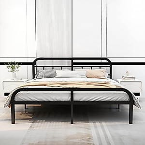 alazyhome King Bed Frame Heavy Duty Metal Platform with Headboard and Footboard Sturdy Steel Support No Box Spring Needed Easy Assembly Black