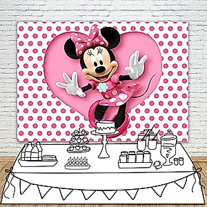 Baby Shower Backdrop Minnie Mouse 7x5 White Background Pink Dot with Dancing Minnie Backdrops for Girl 1sr Birthday Party Photography Customized Photographic Backgrounds Kids
