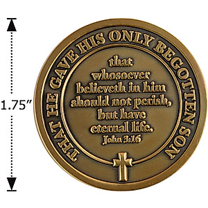 Jesus Coin, Head of Christ by Warner Sallman Challenge Coin, KJV Bible Verse Prayer Token, Antique Gold Plated Catholic and Christian Religious Jesus Picture Coin