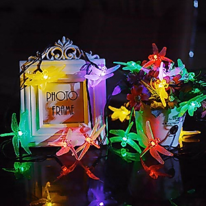Venhoy String Lights Solar 30LEDdragonfly Shape Colored String Lights, Fairy String Lights, Star String Lights, Garden, Patio, Home, Wedding, Party, Christmas
