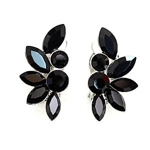 Faship Gorgeous Black Floral Clip On Style Earrings - Black