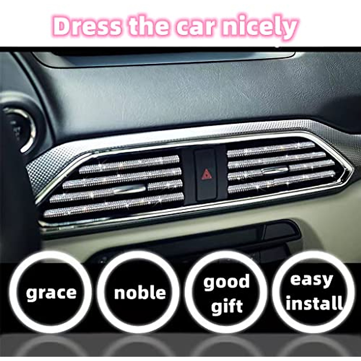 10Pcs Bling Car Vent Outlet Trim,Bling Rhinestone Car Air Conditioner Vent Decoration Strip,Bling Car Interior Moulding Trim Decor Bling Car Accessories （White）