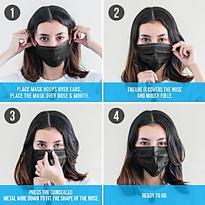 SereneLife 50 Count Disposable Face Masks | Breathable 3-Ply Layers | Made from Non-Woven Fabric | Comfortable Earloops | Daily Use & Personal Care | Easy to Use & Disposable | For Adults (Black)