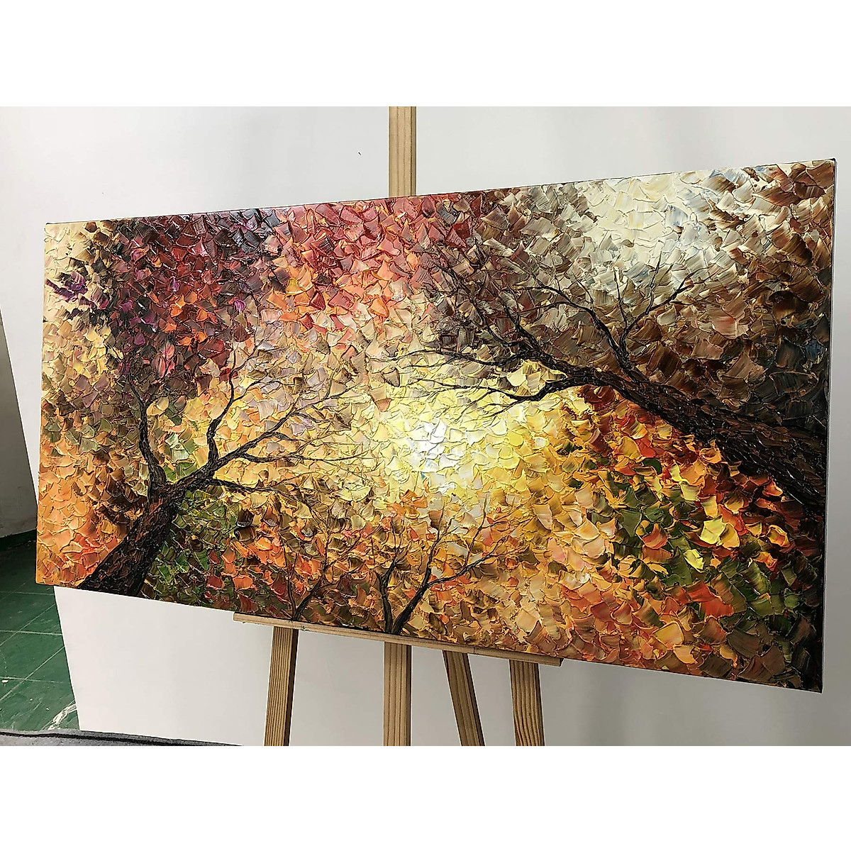 Tiancheng Art,24x48 Inch Modern Hand-Painted Tree Art Oil Painting Acrylic Abstract Wooden Frame Canvas Wall Art for Living Room Bedroom Office Hanging Art Residence Decorations