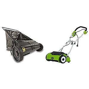 Agri-Fab 45-0218 26-Inch Push Lawn Sweeper, 26 Inches, Black & Greenworks 10 Amp 14” Corded Electric Dethatcher (Stainless Steel Tines)
