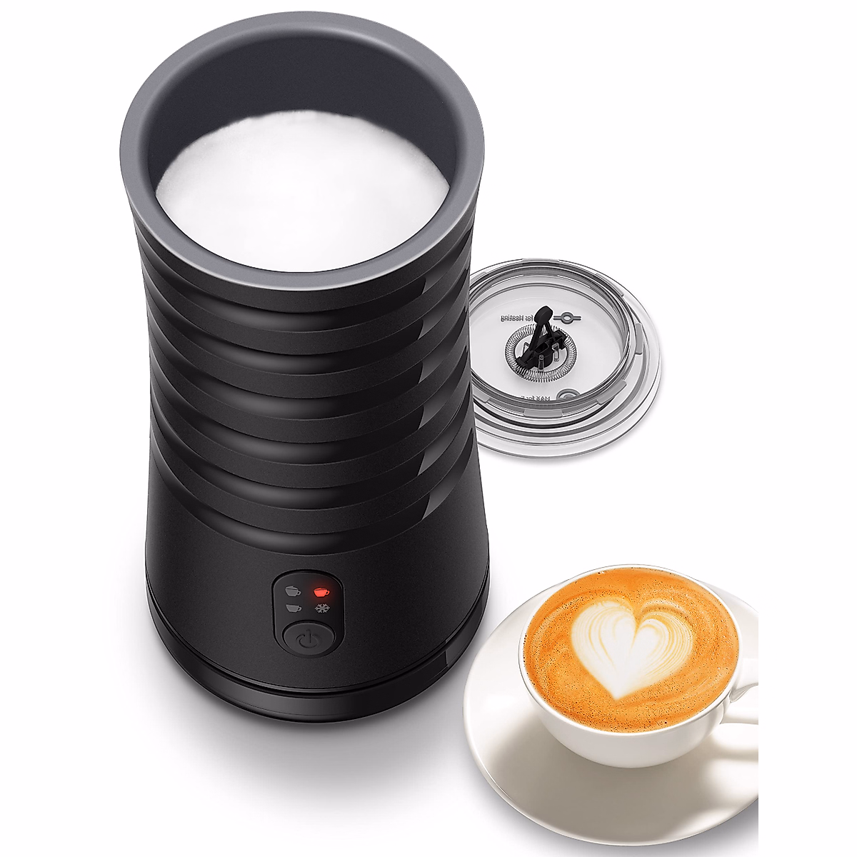 RATRSO Milk Frother, Electric Milk Steamer Soft Foam Maker with Two Whisks for Frothing and Heating Milk, 4 IN 1 Multifunction for Hot & Cold Froth, Automatic off & Easy Cleaning