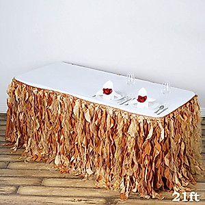 TABLECLOTHSFACTORY 21ft Enchanting Curly Willow Taffeta Table Skirt - Gold